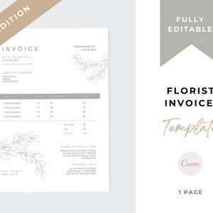 Florist Invoice Template | Services Invoice | Fully Editable | Instant ...