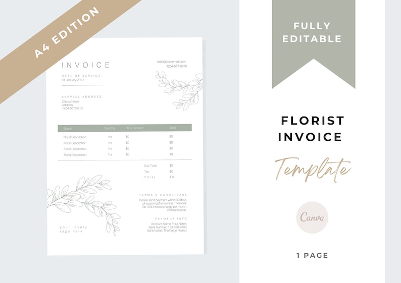 Florist Invoice Template Services Invoice Fully Editable - Etsy UK