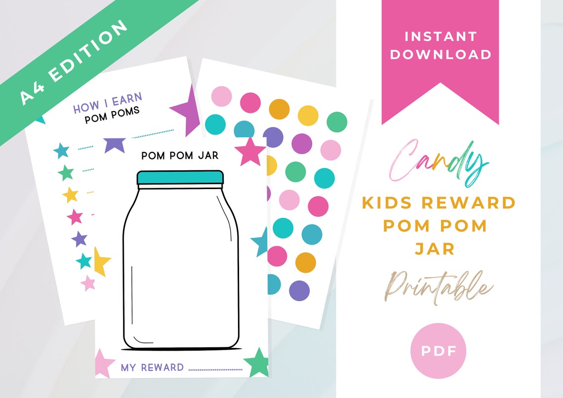 Kids Reward Pom Pom Jar Printable Cute Reward Printable - Etsy
