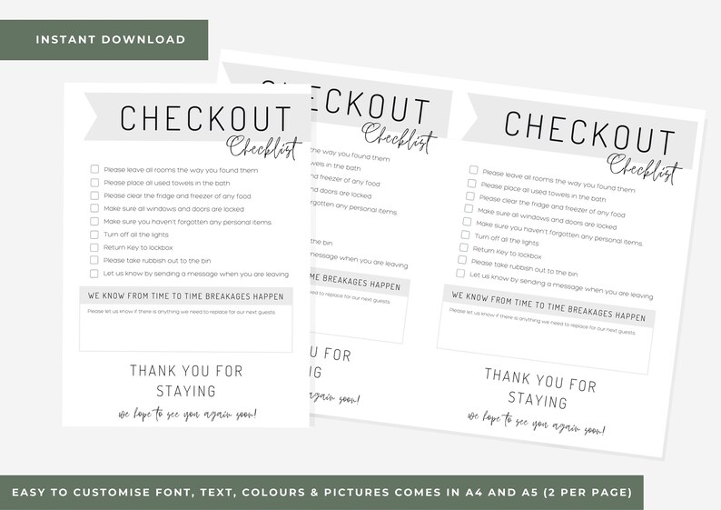 Checkout Checklists Canva Template Airbnb Host VRBO - Etsy
