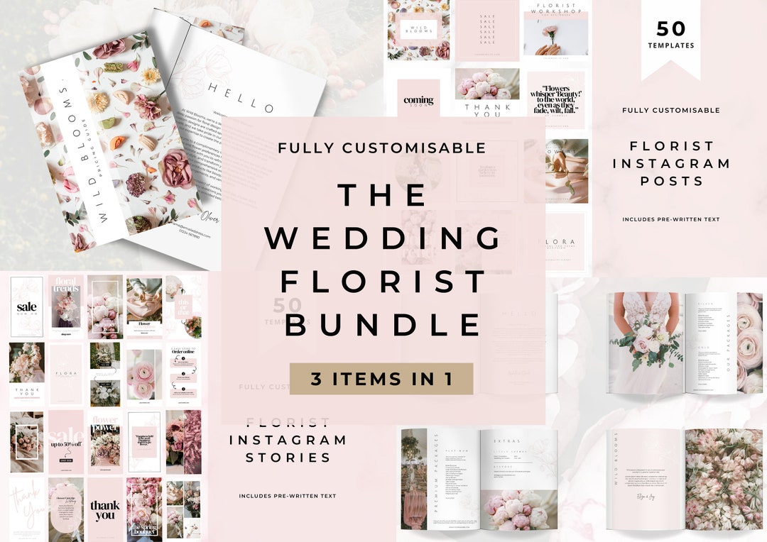 Wedding Florist Bundle Canva Templates | Pricing Brochure + Social ...