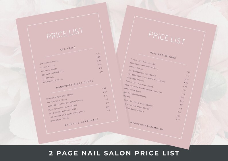 Nail Salon Services Pricing Menu Pricing Guide Nail Salon - Etsy
