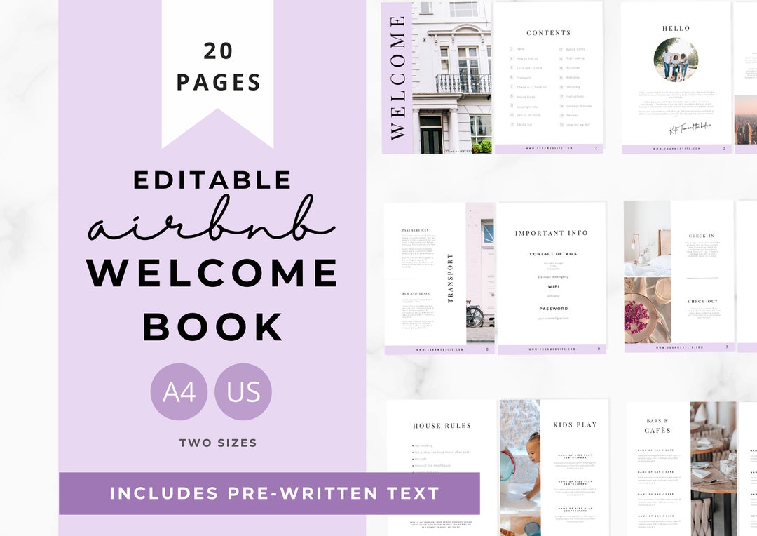 Editable Airbnb Welcome Book Template: Lilac Dreams Design (digital ...