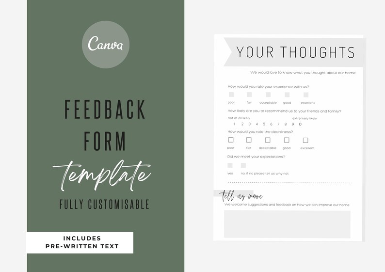 Feedback Form Guest Canva Template Airbnb Host VRBO | Etsy