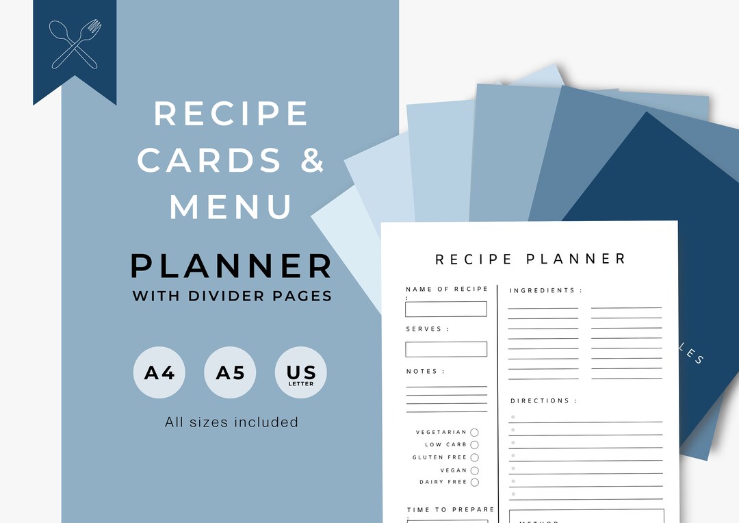 Recipe Cards and Menu Planner, Family Recipe Planner, Instant Download ...