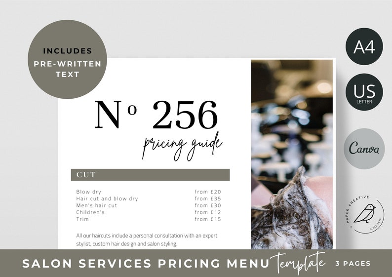 Salon Services Pricing Menu Template: Editable Brochure (canva) - Etsy