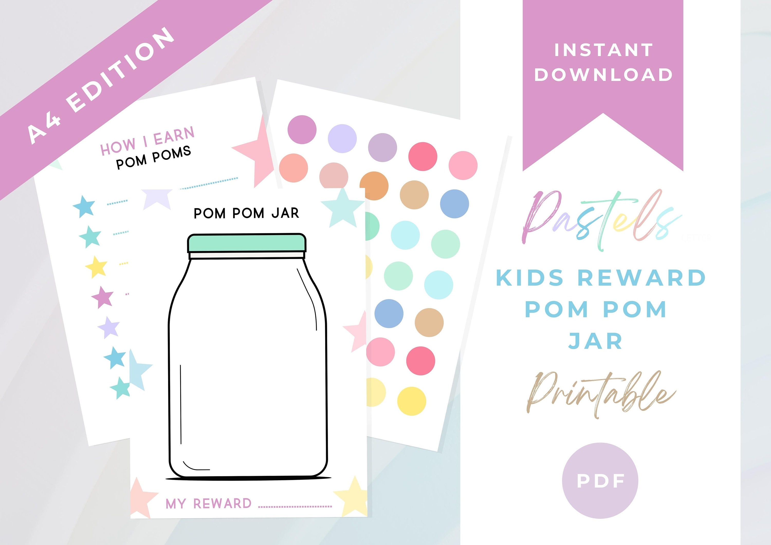 Kids Reward Pom Pom Jar Printable Cute Reward Printable | Etsy UK