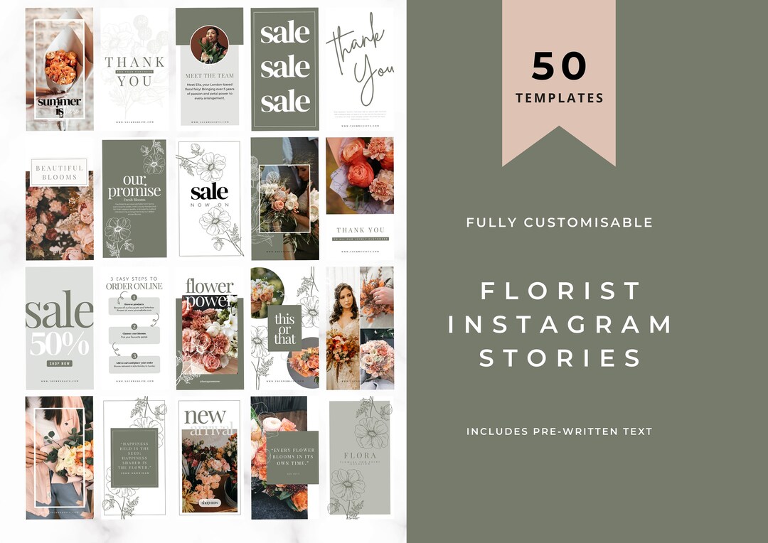 Florist Instagram Stories Template: 50 Customizable Designs (digital ...