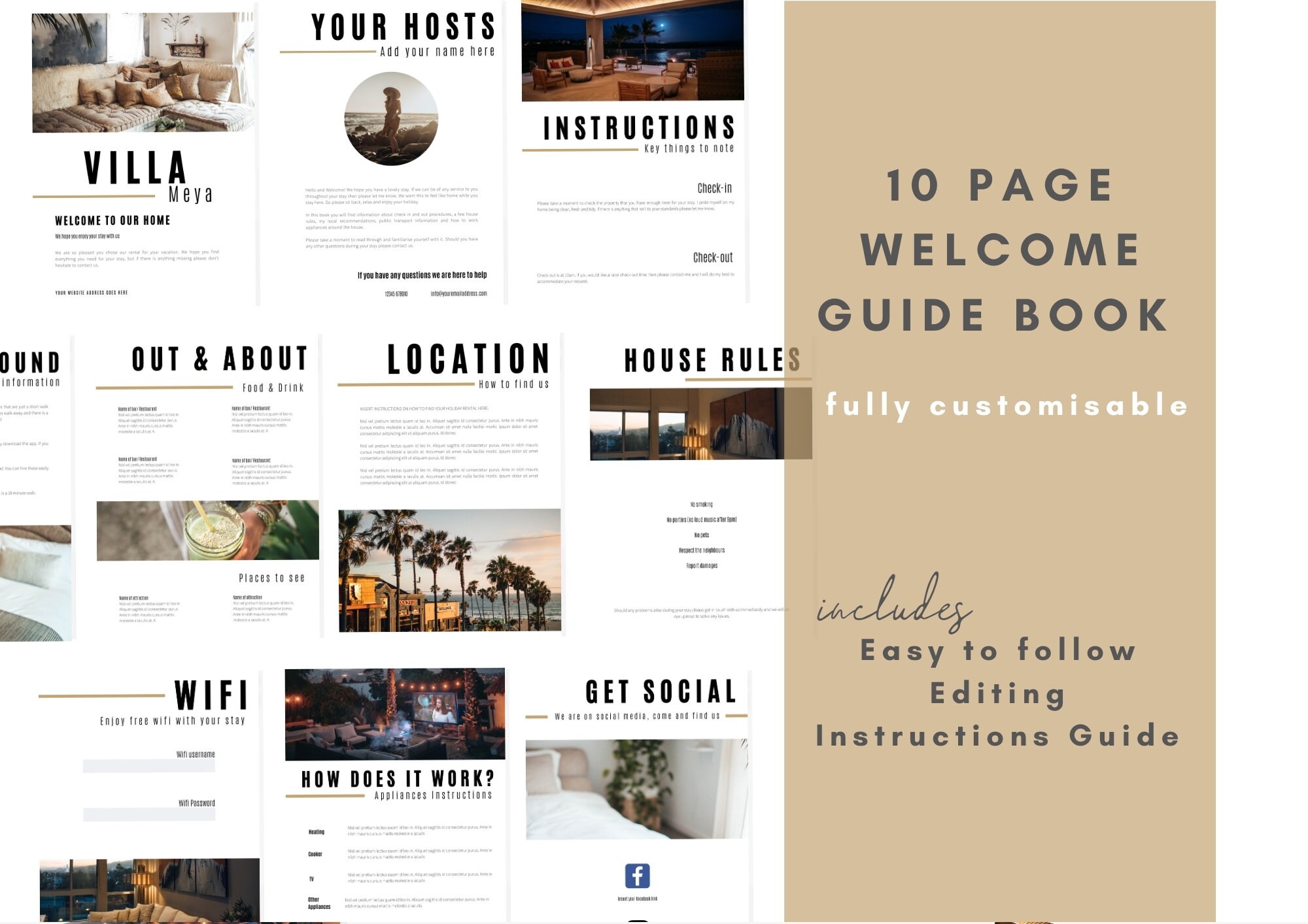 Welcome Book Template Airbnb Welcome Guide Editable Canva | Etsy