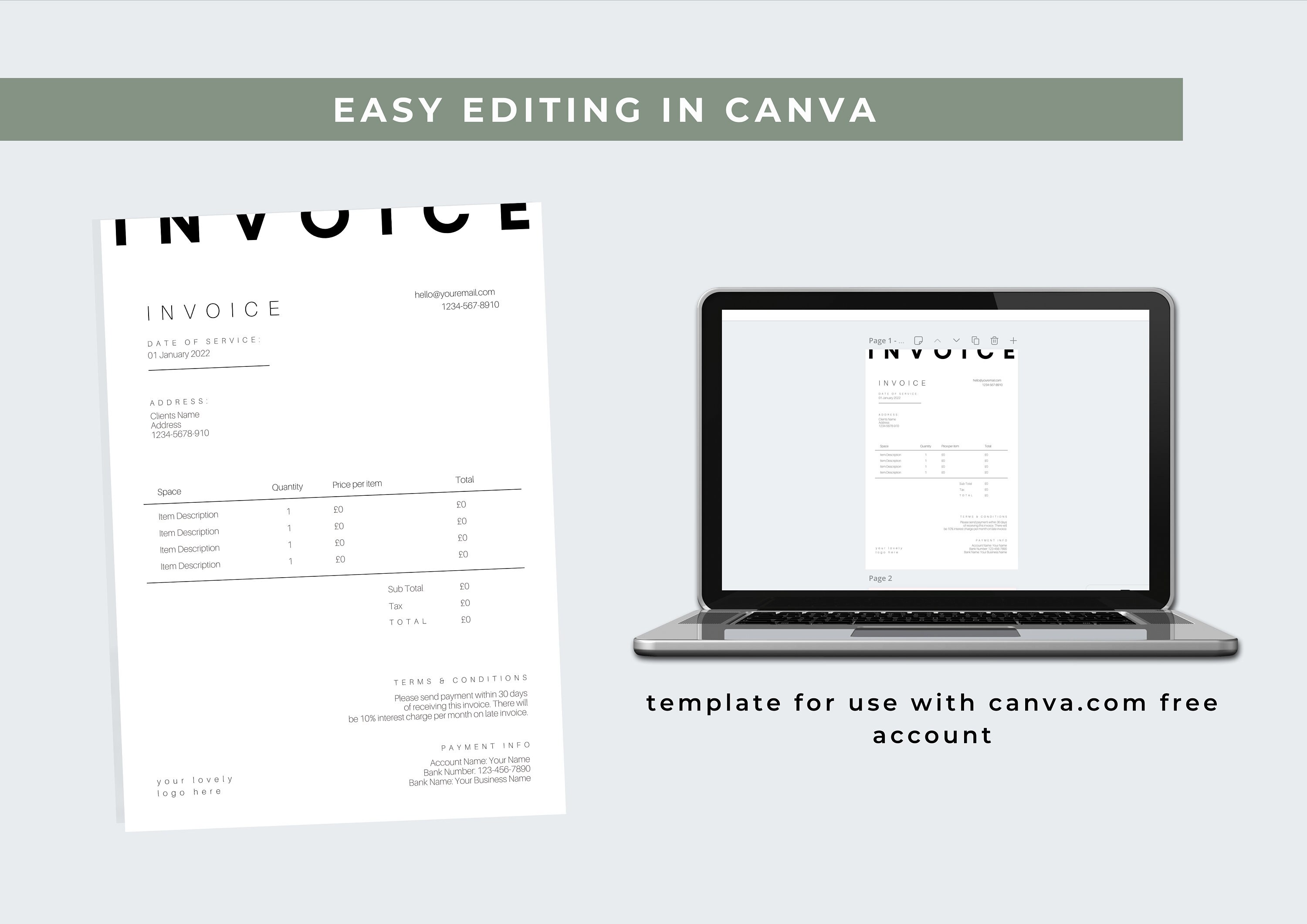 Invoice Template Services Invoice Fully Editable Instant - Etsy