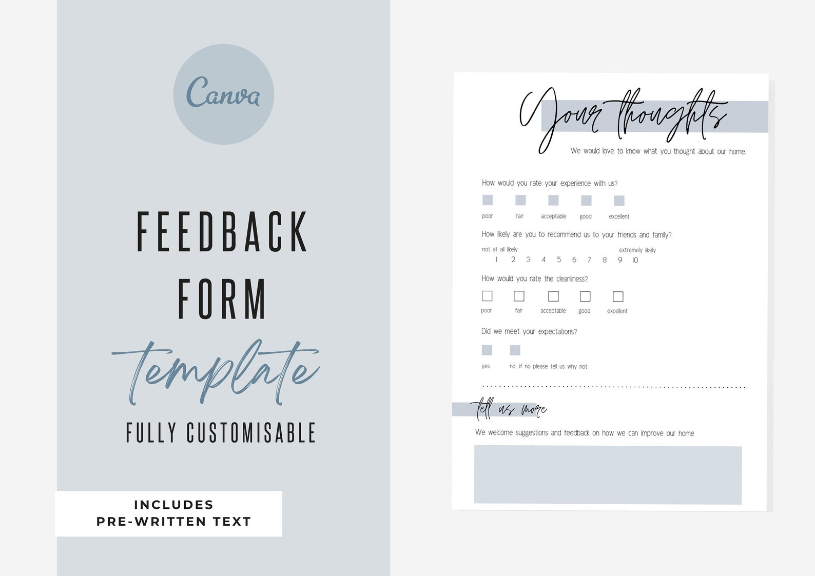 Feedback Form Guest Canva Template Airbnb Host VRBO - Etsy