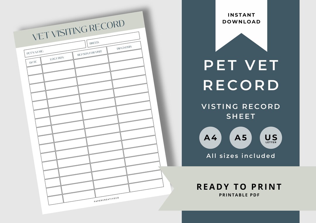 Pet Vet Visiting Record | Print at Home | Sage - Etsy