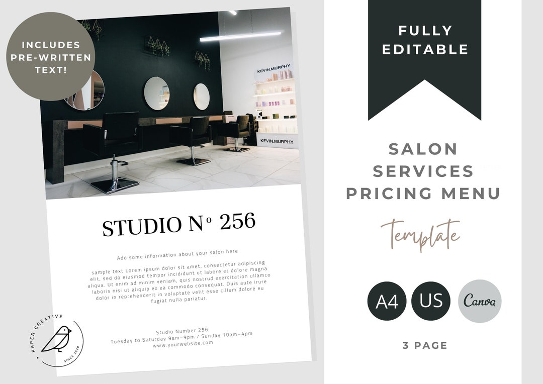 Salon Services Pricing Menu Template: Editable Brochure (canva) - Etsy