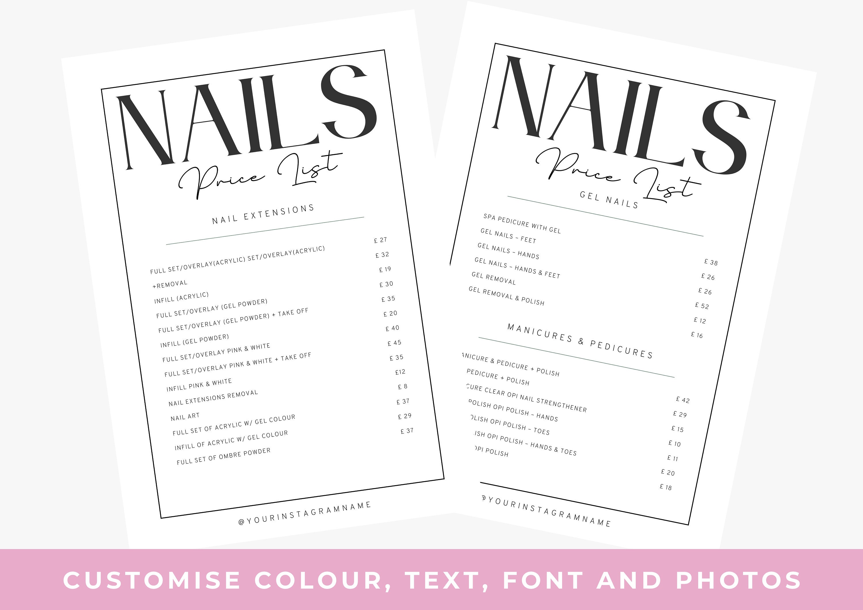 Nail Salon Services Pricing Menu Pricing Guide Nail Salon - Etsy