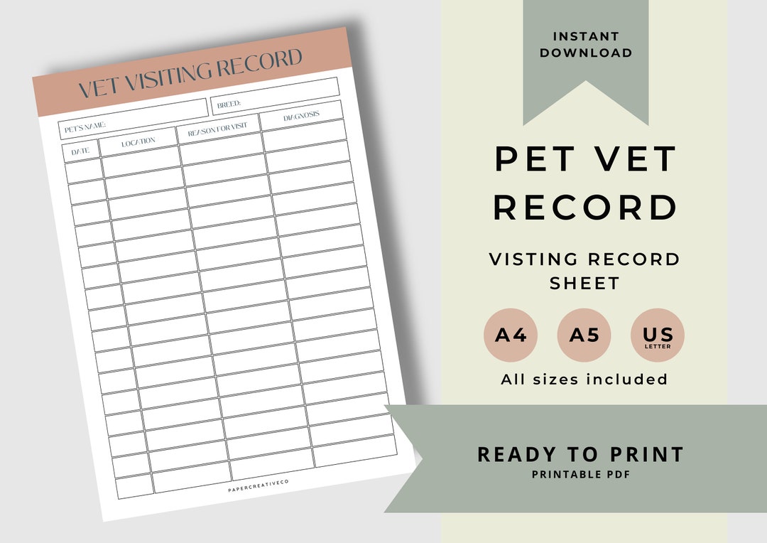 Pet Vet Visiting Record | Print at Home | Burnt Orange - Etsy