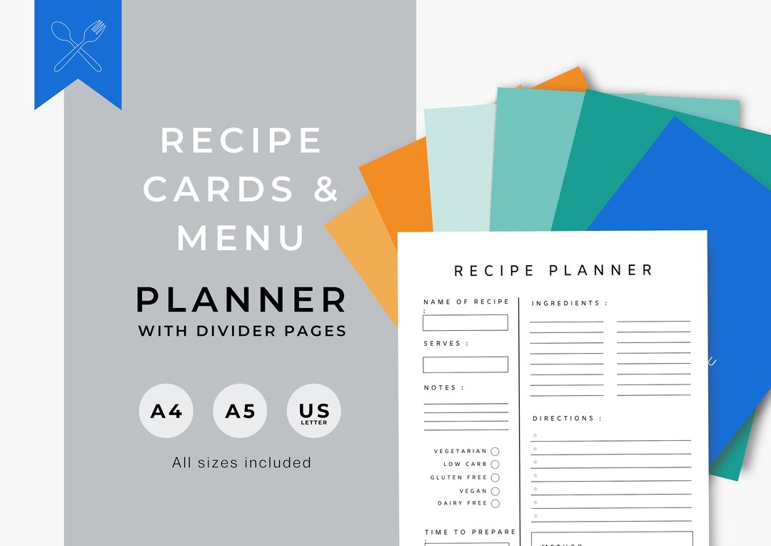 Family Recipe Planner: Bright Menu Cards (digital Download) - Etsy