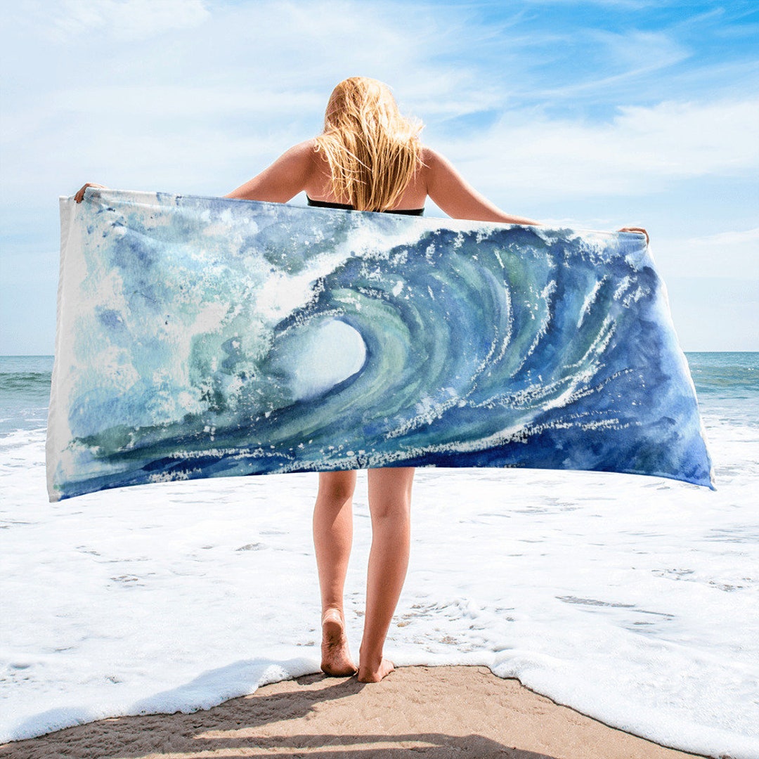 Beach Towel, Wave Art Print, Pool Towels, Nautical Towel, Navy Beach ...