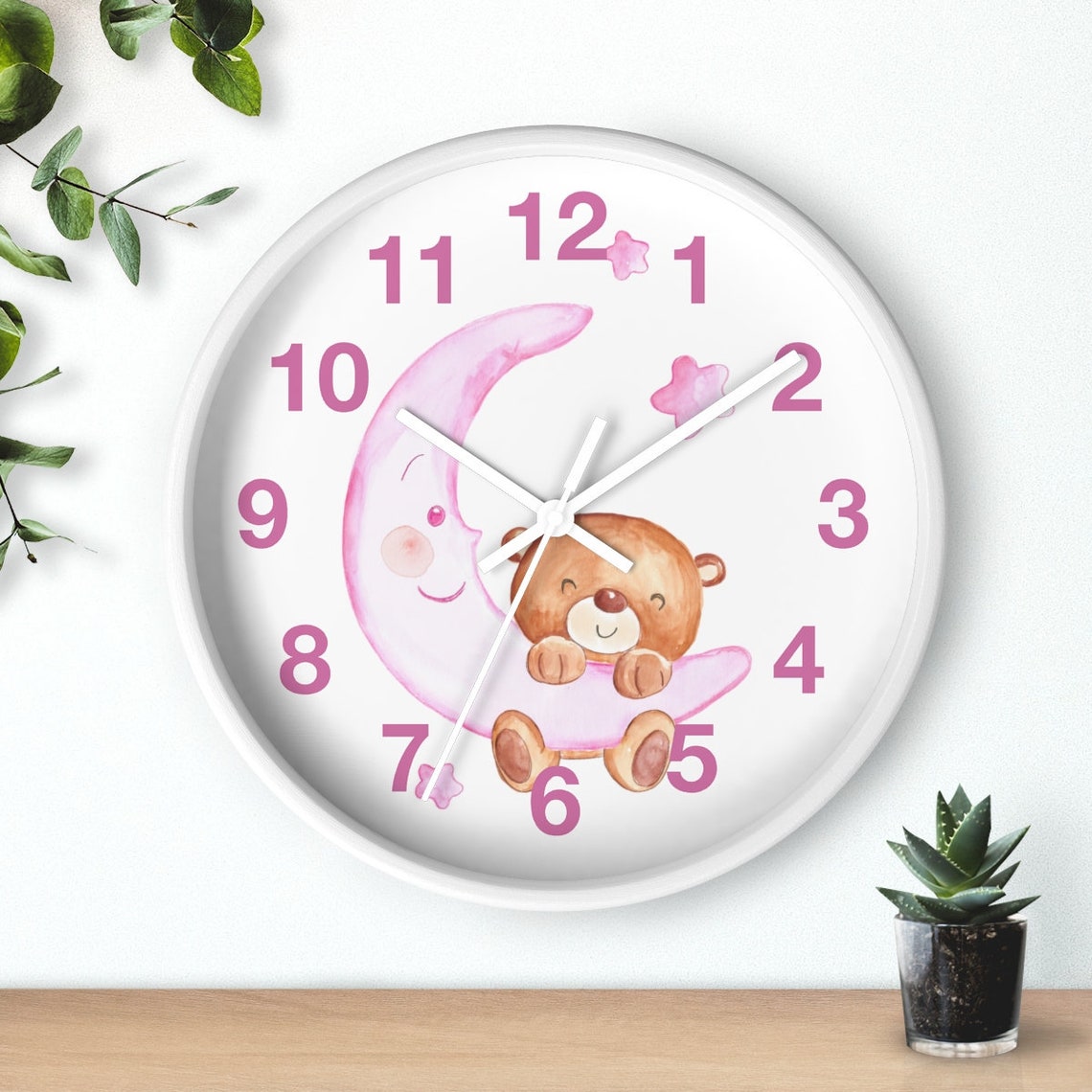 Girls Pink Teddy Bear Wall Clock Baby Wall Clock Kids Nursery - Etsy