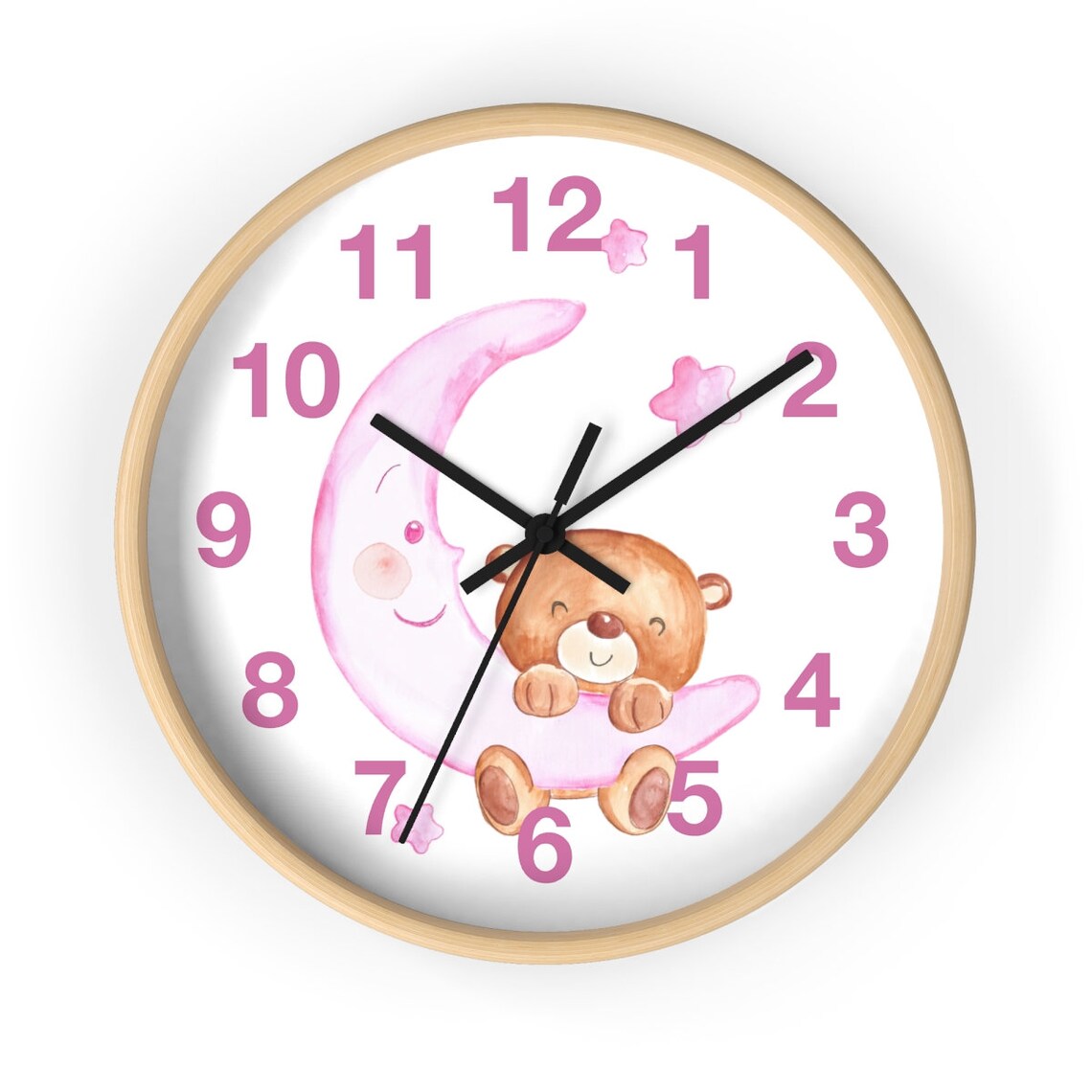 Girls Pink Teddy Bear Wall Clock Baby Wall Clock Kids Nursery - Etsy
