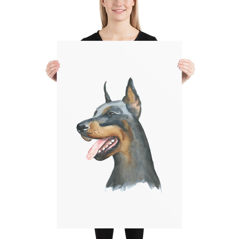 Doberman Pinscher Watercolor Painting Original Poster Giclée Print Home ...