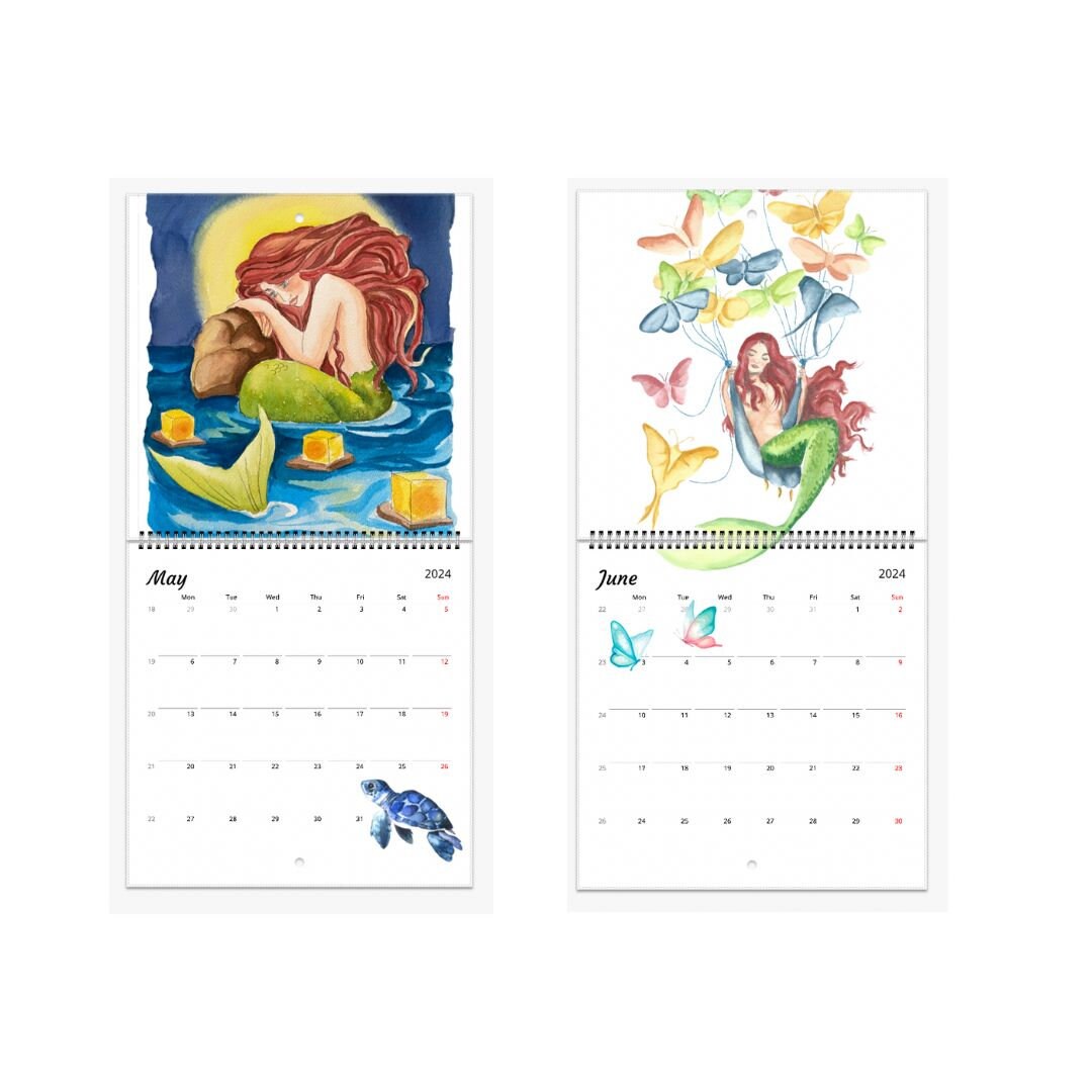 2024 Calendar, Monthly Calendar, Mermaid Calendar, Ocean Calendar ...