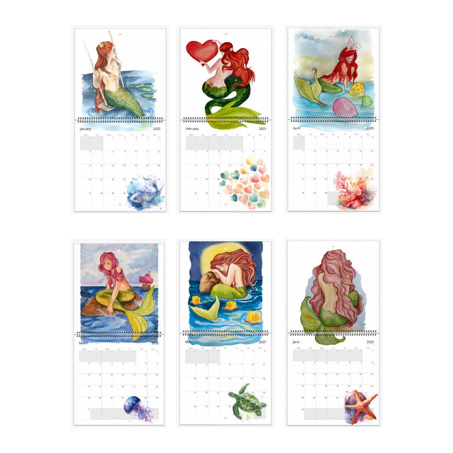 2025 Calendar, Monthly Calendar, Mermaid Calendar, Ocean Calendar ...
