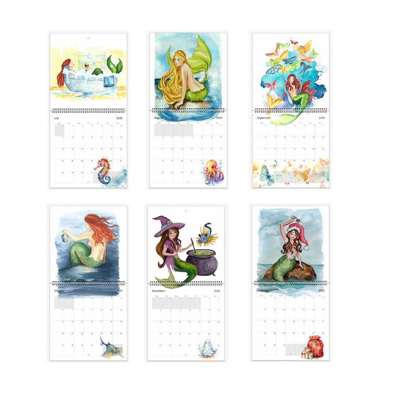 2025 Calendar, Monthly Calendar, Mermaid Calendar, Ocean Calendar ...