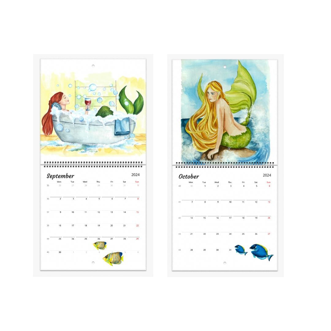 2024 Calendar, Monthly Calendar, Mermaid Calendar, Ocean Calendar ...