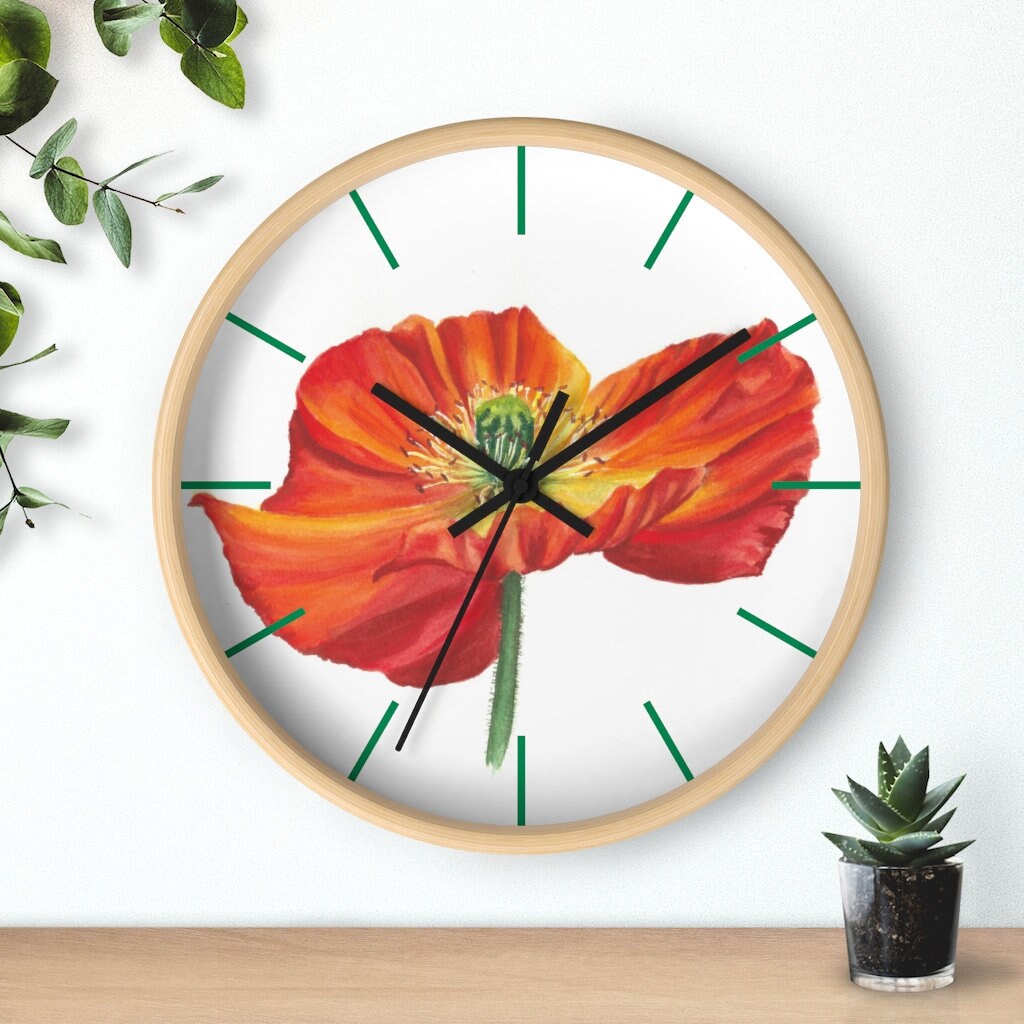 Copy of Wall Clock Poppies Hand Painted Personalized Poppy Wall Clock ...