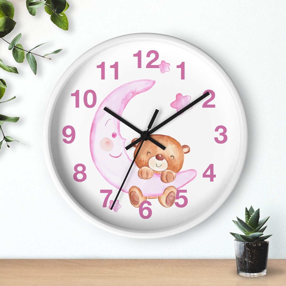 Girls Pink Teddy Bear Wall Clock Baby Wall Clock Kids Nursery - Etsy