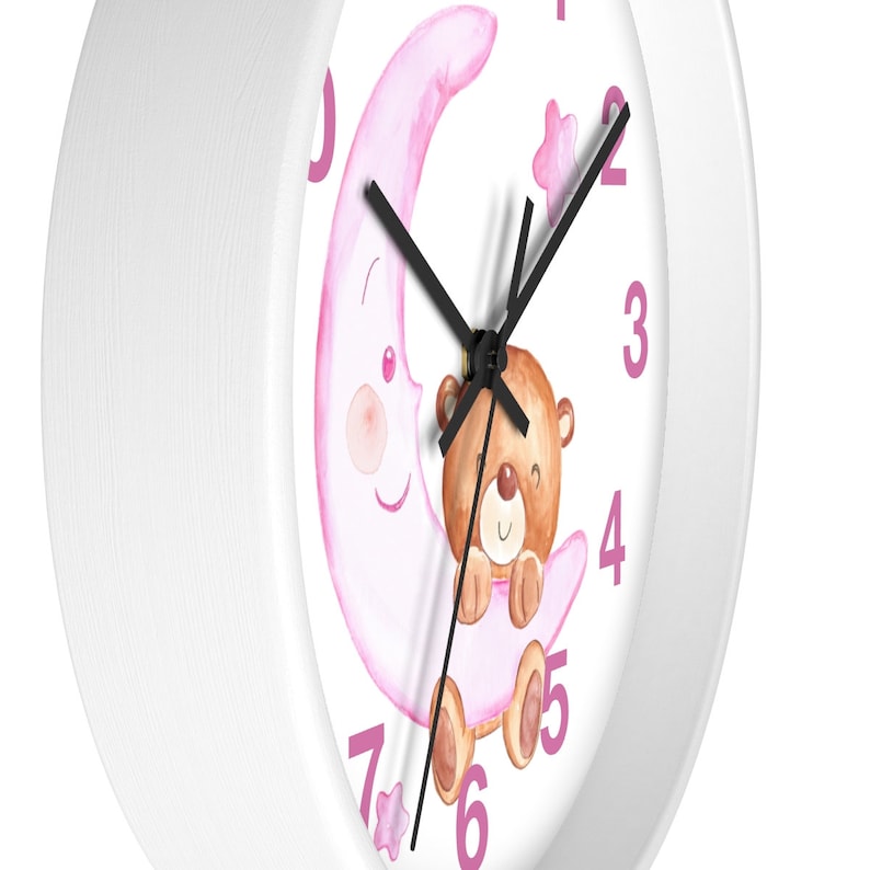Girls Pink Teddy Bear Wall Clock Baby Wall Clock Kids Nursery Room Baby ...