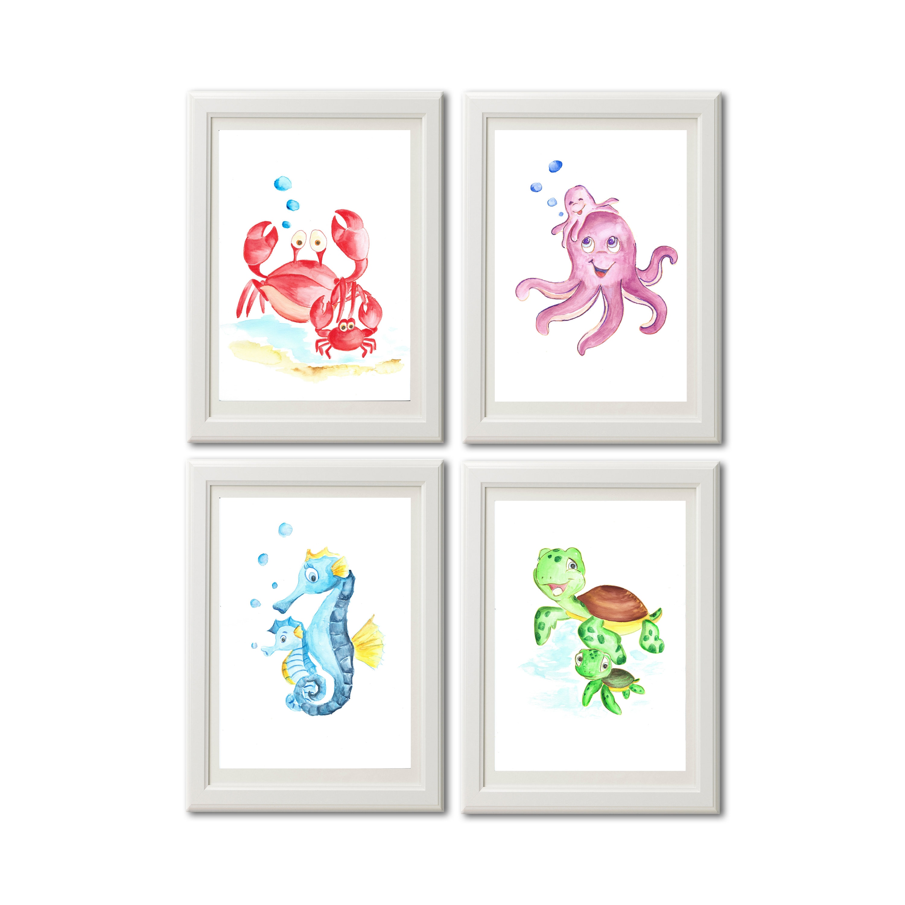Beach Nursery Decor Watercolor Sea Animals Nursery Turtle Prints Wall ...