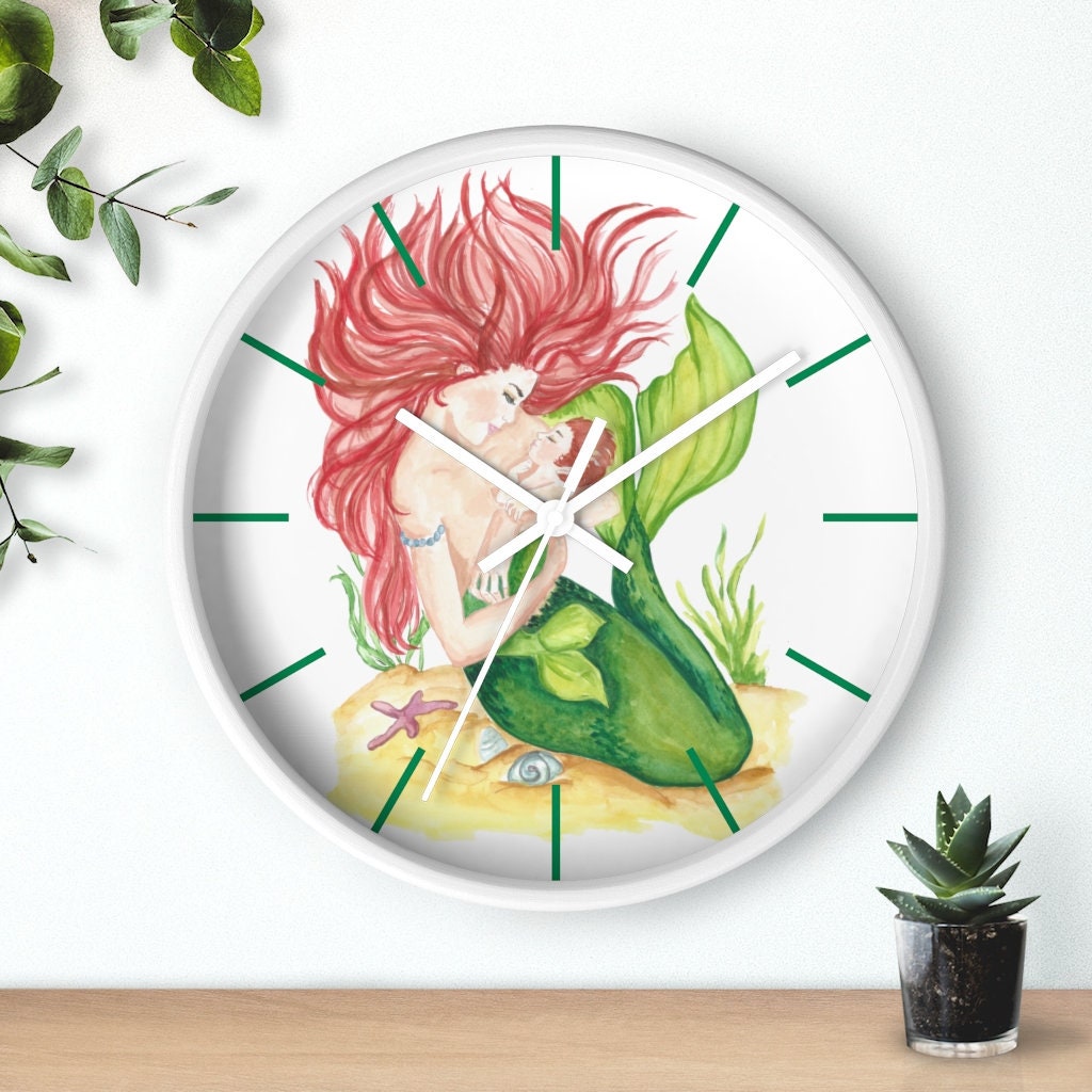 Mermaid Wall Clock Colors Available Girl Room Art Decor Wood - Etsy