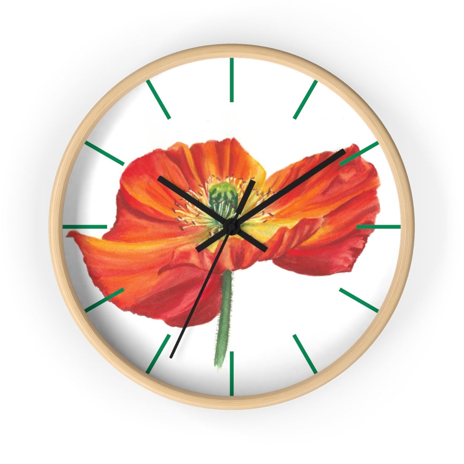 Copy of Wall Clock Poppies Hand Painted Personalized Poppy Wall Clock ...