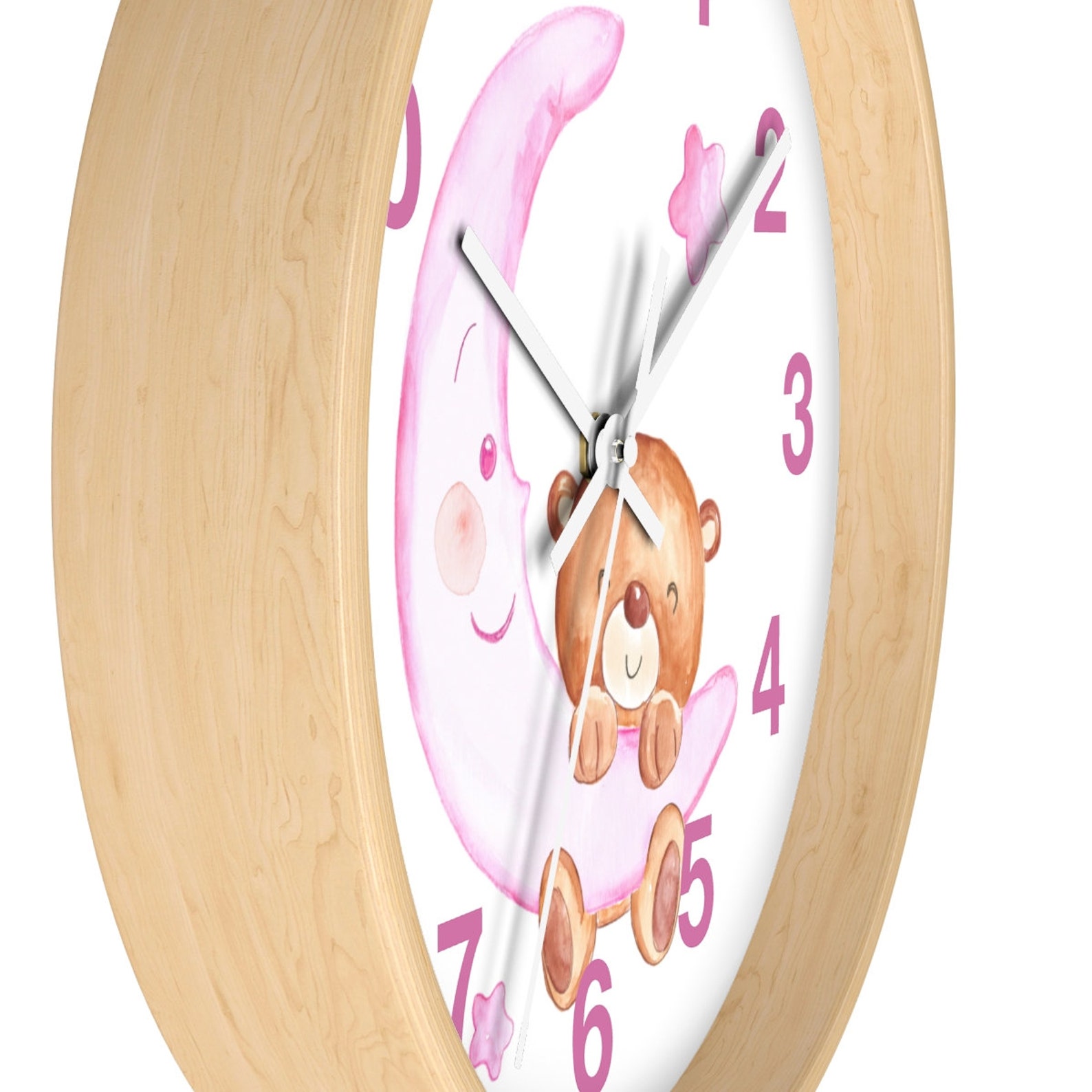 Girls Pink Teddy Bear Wall Clock Baby Wall Clock Kids Nursery Room Baby ...