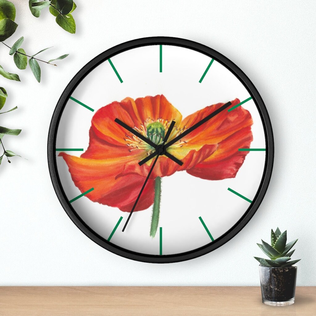 Copy of Wall Clock Poppies Hand Painted Personalized Poppy Wall Clock ...