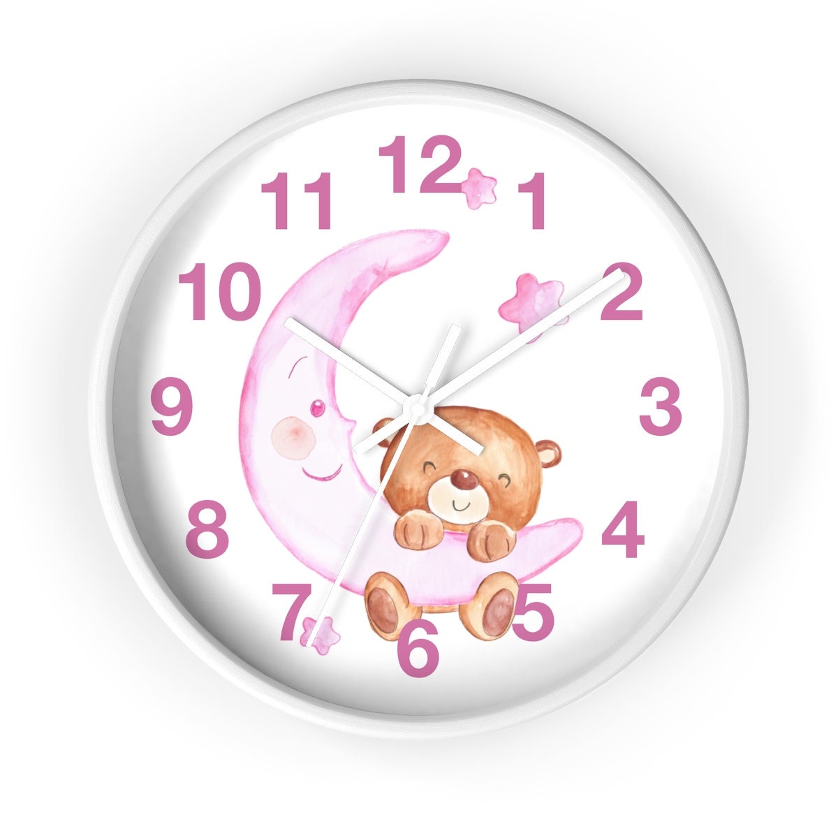 Girls Pink Teddy Bear Wall Clock Baby Wall Clock Kids Nursery Room Baby ...