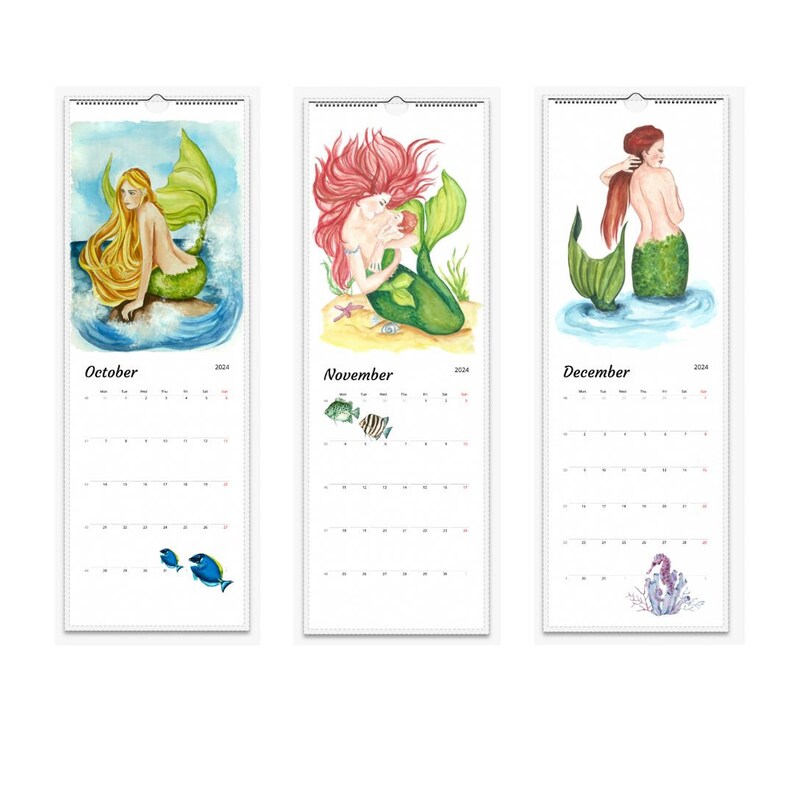 Mermaid Calendar for Wall, 2024 Wall Calendar, Art Calendar, Wall ...