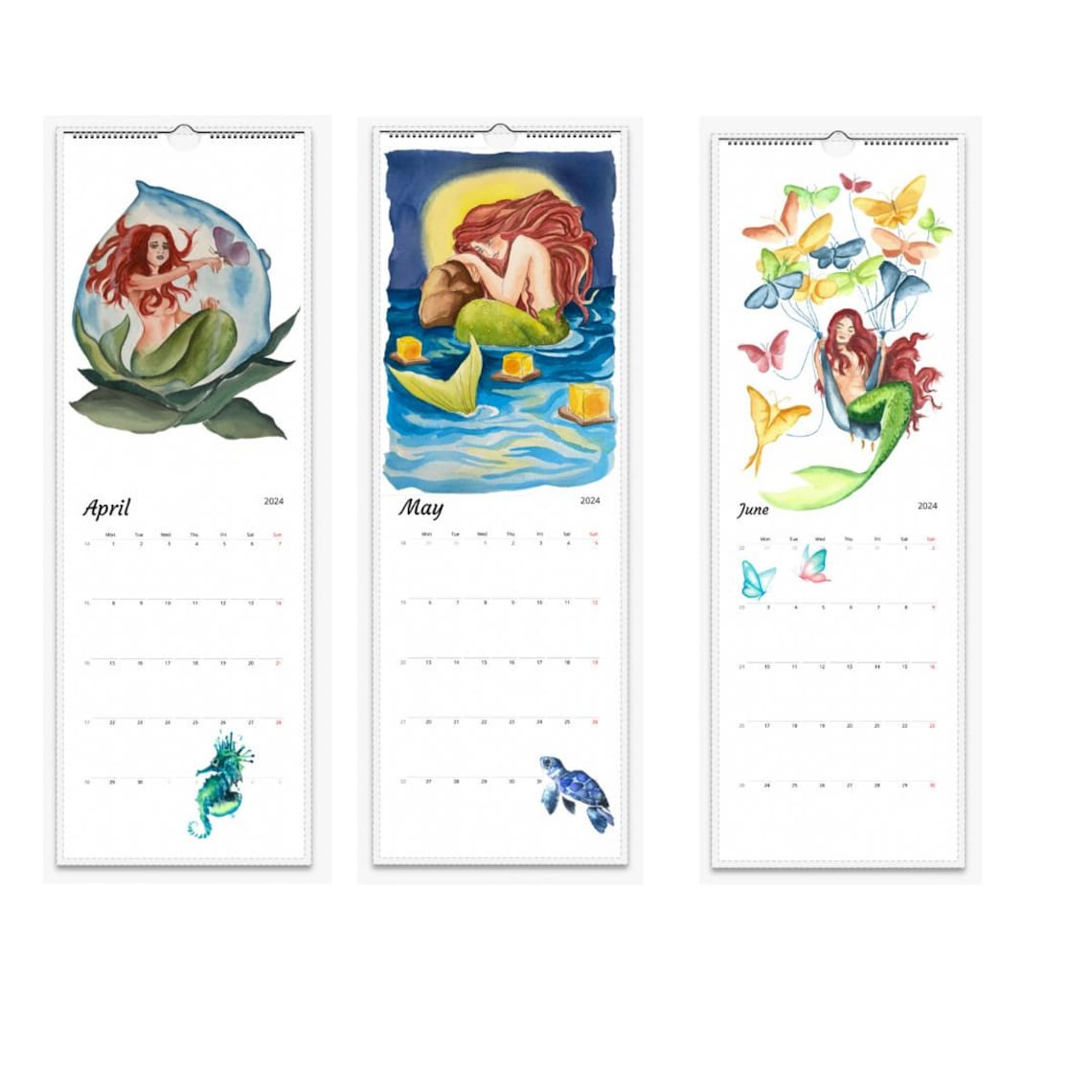 Mermaid Calendar for Wall, 2024 Wall Calendar, Art Calendar, Wall ...