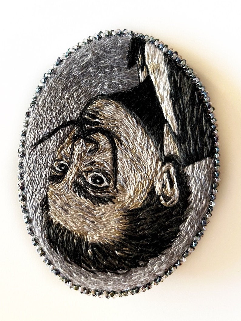 Embroidery Portrait Salvador Dalí. Textile Art Brooch Dalí. Portrait ...