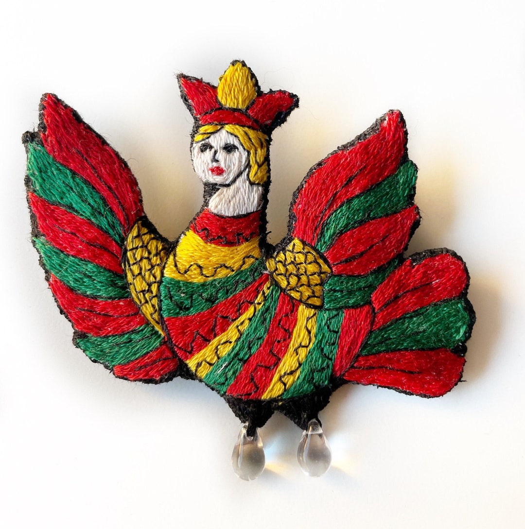 Sirin Bird. Embroidery Brooch Sirin. Bird Mythological. Textile Art ...