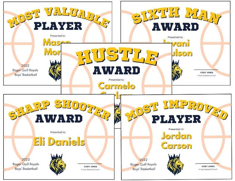 Basketball Award Certificates - Etsy