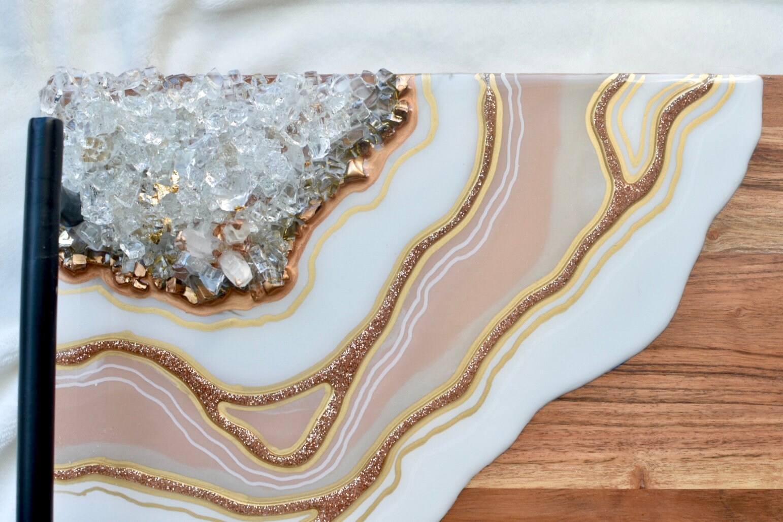 Geode Serving Tray Quartz Crystals Resin Geode Art Wooden - Etsy