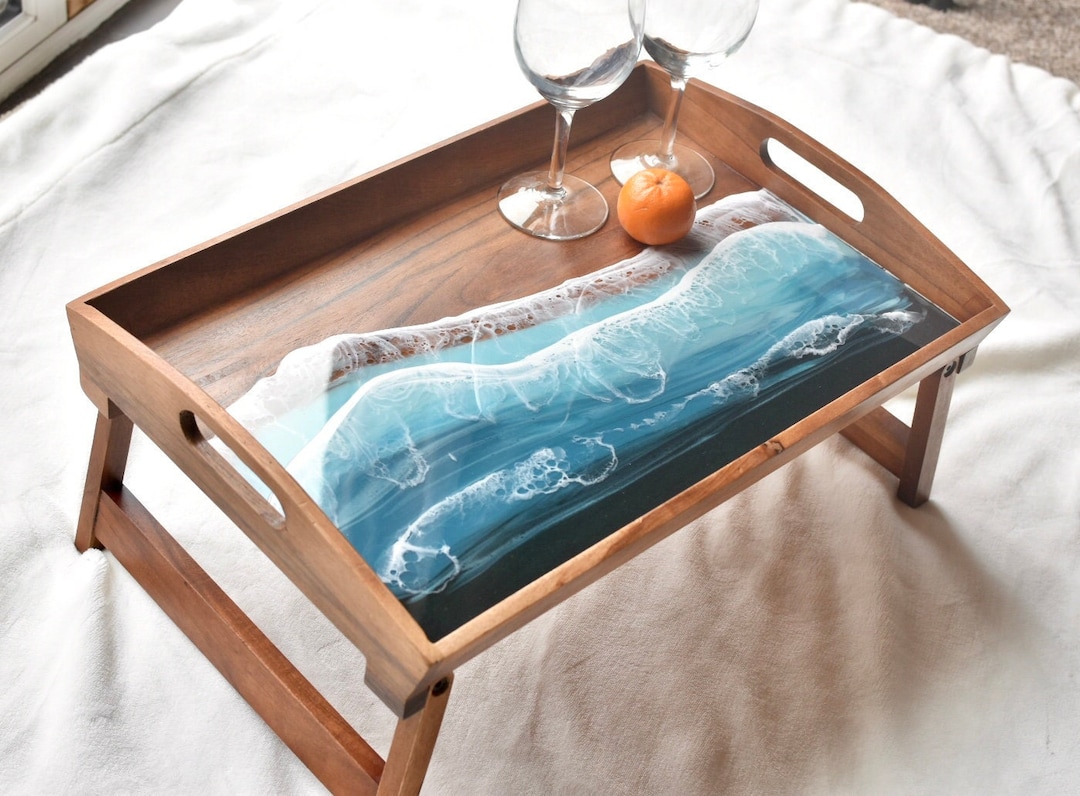 Ocean Bed Tray | 22”x14” Lap Tray | Ocean, Beach, 3D Waves | Epoxy ...