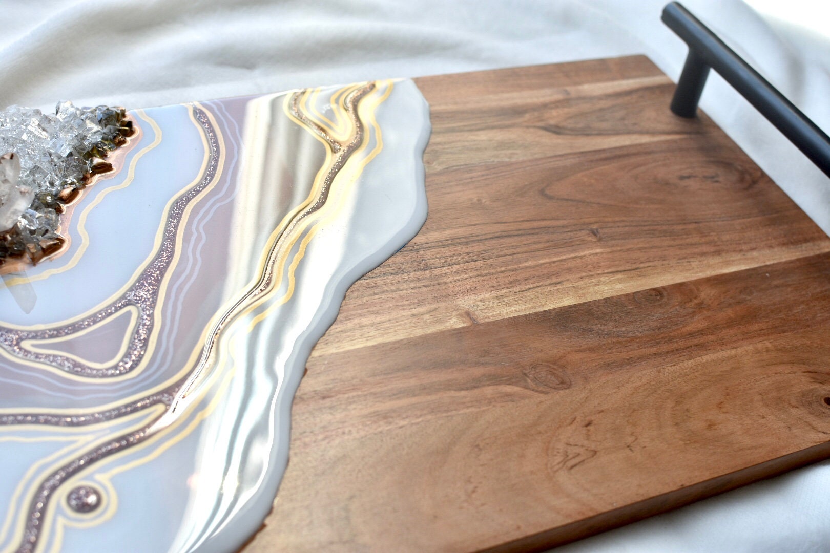 Geode Serving Tray Quartz Crystals Resin Geode Art Wooden - Etsy