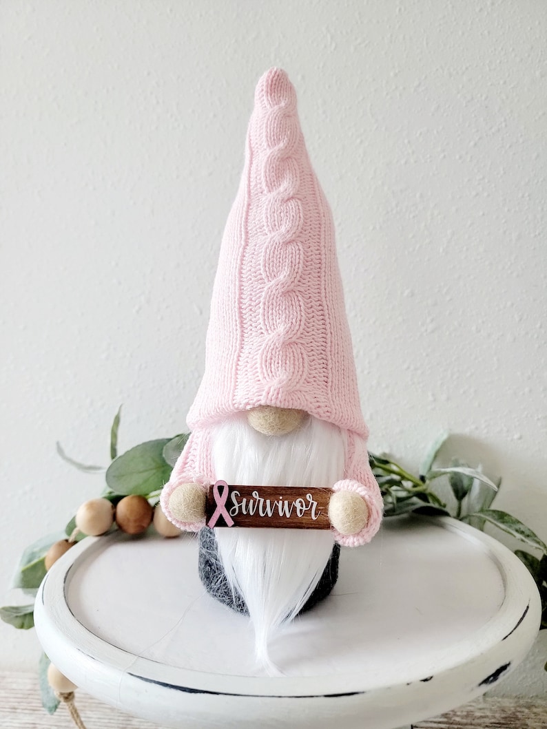 Breast Cancer Survivor Gnome: Pink Cable Knit Hat, Encouragement Gift ...