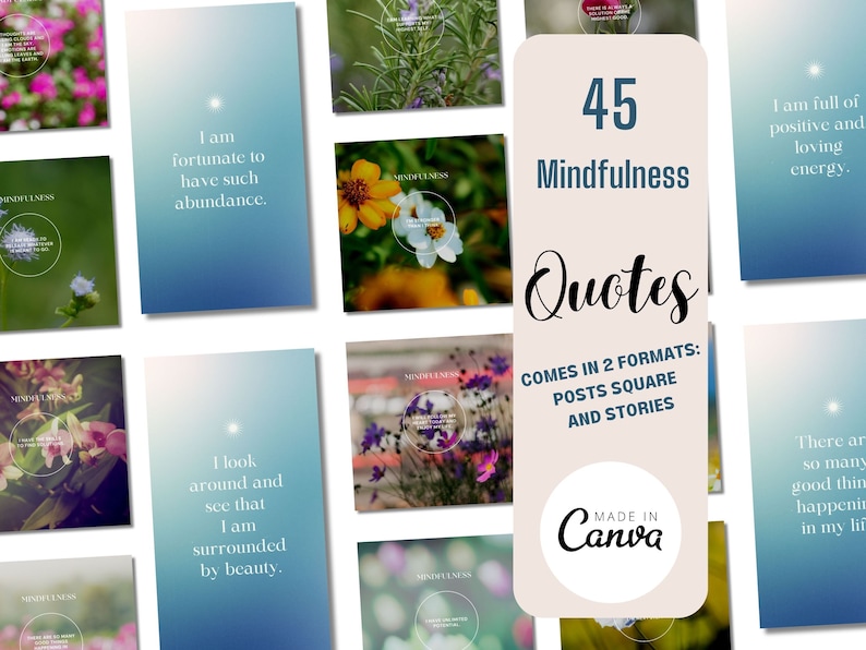 Mindfulness Inspirational QUOTES Canva Templates Instagram Social Media ...
