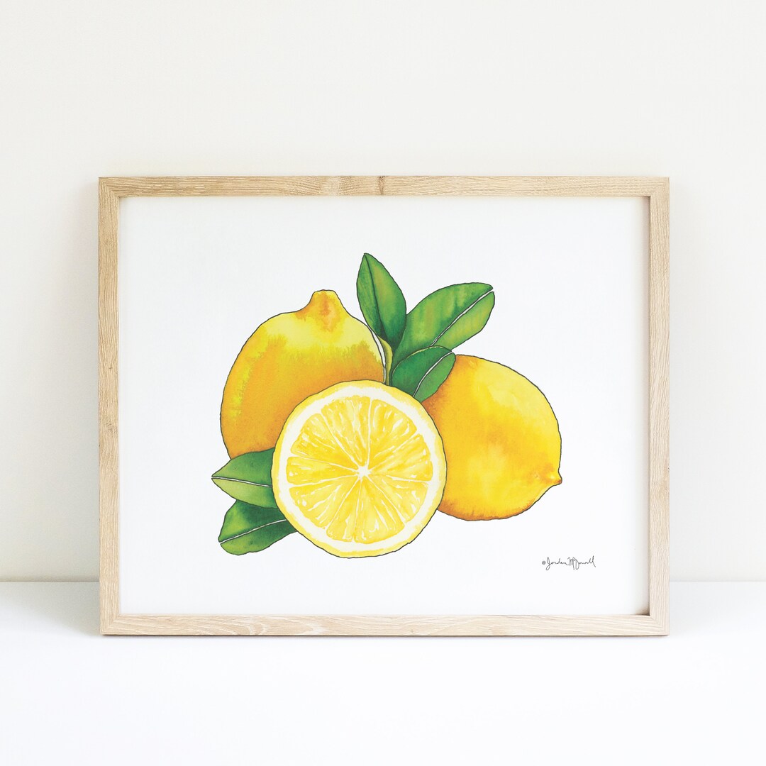 Lemon Watercolor Art Print Kitchen Decor Florida Citrus Still Life ...