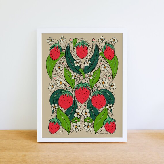 Strawberry Folk Art Prints