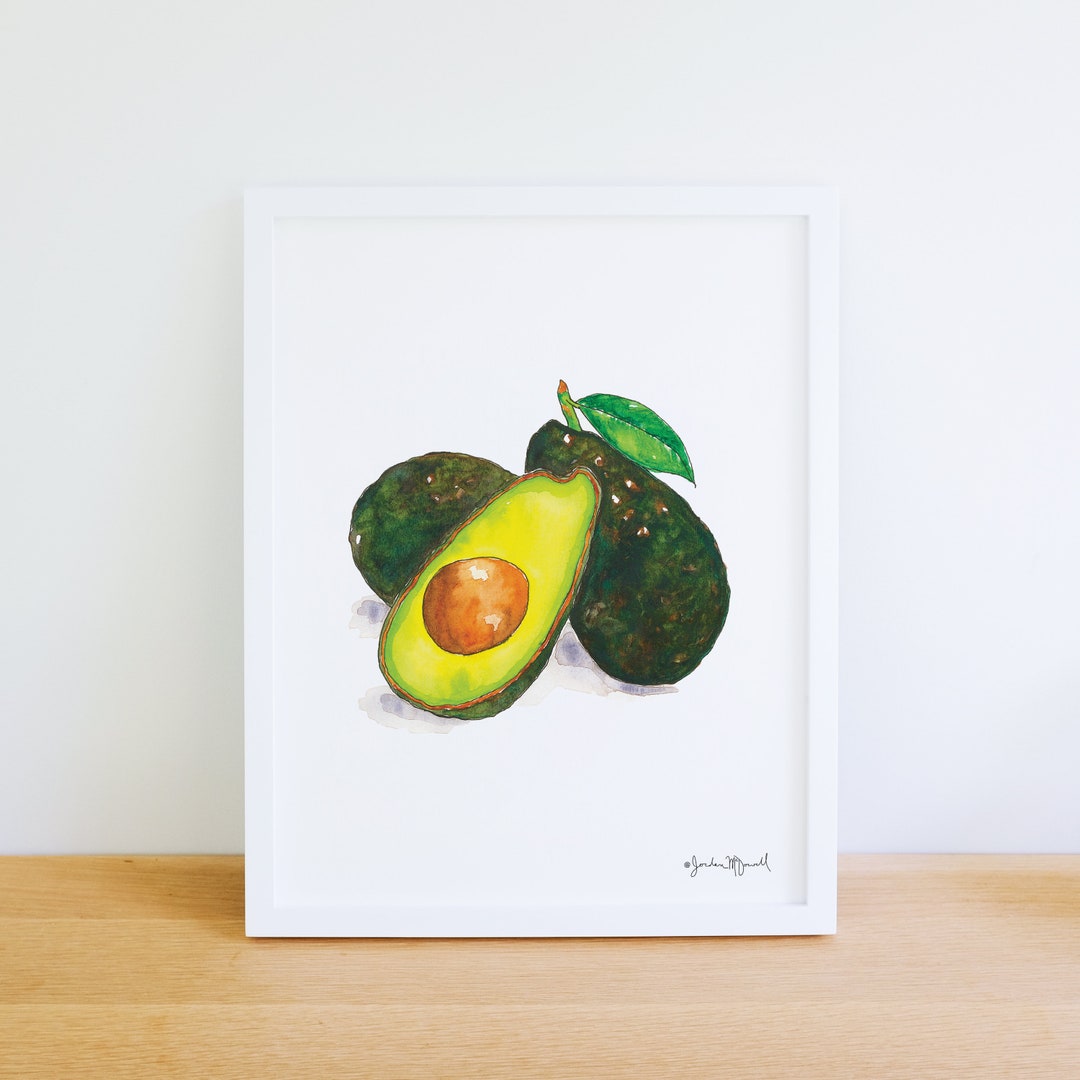 Avocados Art Print Watercolor Avocado Fruit Illustration Kitchen Wall ...